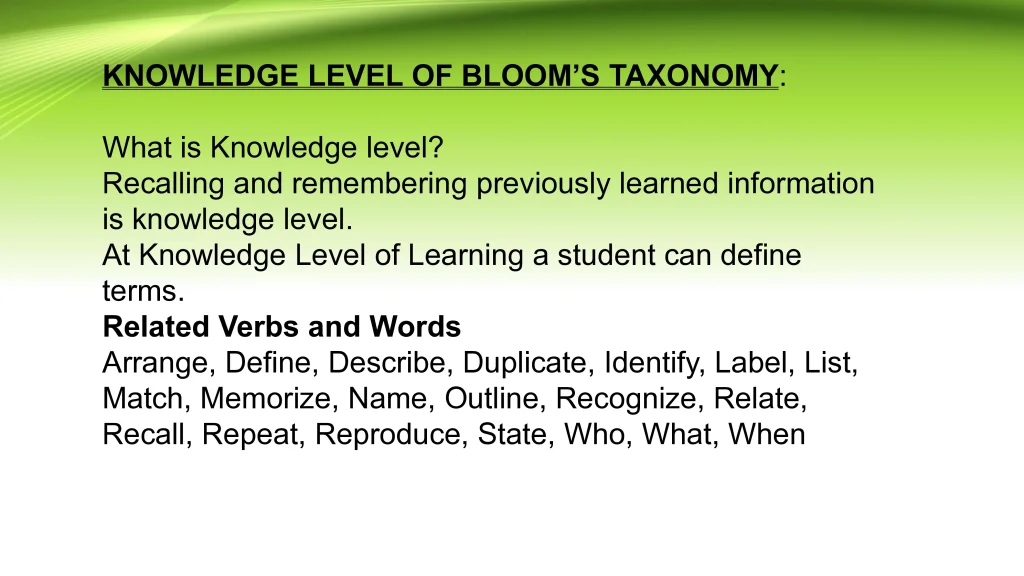 Cognitive Domain of Bloom's Taxonomy