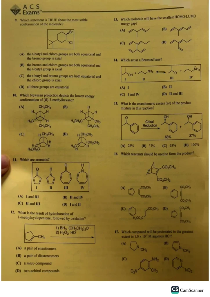 ACS Organic Chemistry Exam: Past Papers