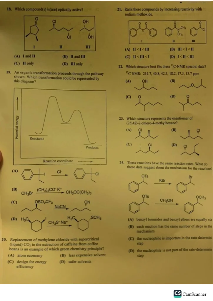 ACS Organic Chemistry Exam: Past Papers
