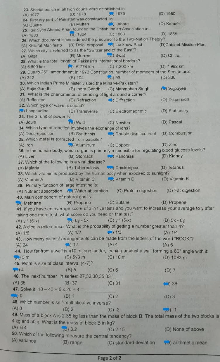 Elementary School Teacher Male (BPS-14) Induction Test 2025 – Federal ...